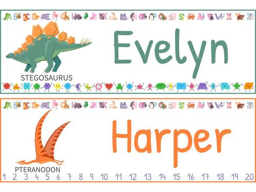 Student Desk Plates, 30 Printable/Editable Dinosaurs Set Classroom Name ...