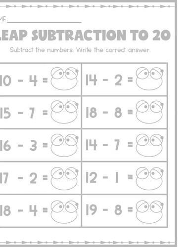Leap Day Math | Addition & Subtraction to 20 Worksheets by Kidzvilly