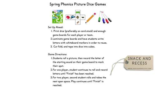 Spring Phonics Beginning Letter Sound Practice by Snack and Recess