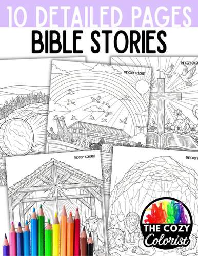 10 Bible Stories Themed Detailed Coloring Pages, Early Finishers Activities