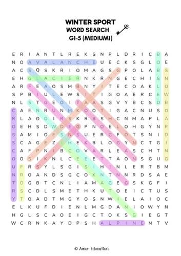 Winter Sports Word Search Activities | 5 Unique Puzzles Easy to Hard ...