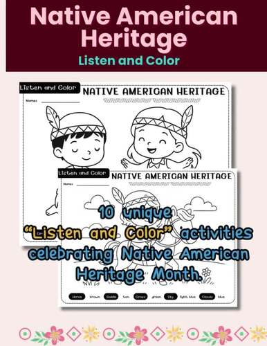Listen and Color: Native American Heritage Month Worksheets for Kids