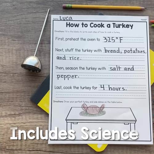 November No Prep Math and Literacy for 2nd Grade - Thanksgiving Writing