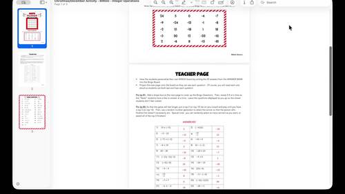 6th/7th Grade Math Christmas Activities Review Game Integer Operations ...