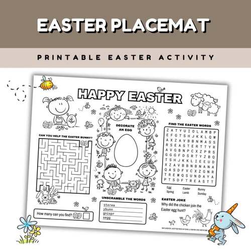 Easter Placemat Craft Activity, Happy Easter Coloring Sheet Placemat