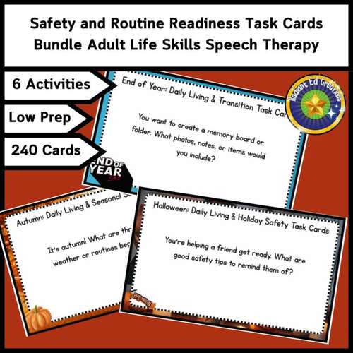 Safety and Routine Readiness Task Cards Bundle Adult Life Skills Speech ...