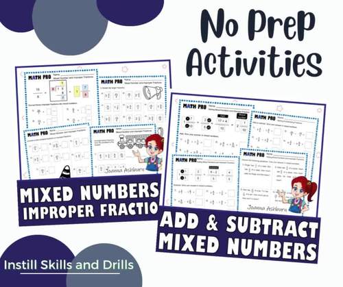 Add & Subtract Mixed Numbers / Improper Fractions Worksheets & Video ...