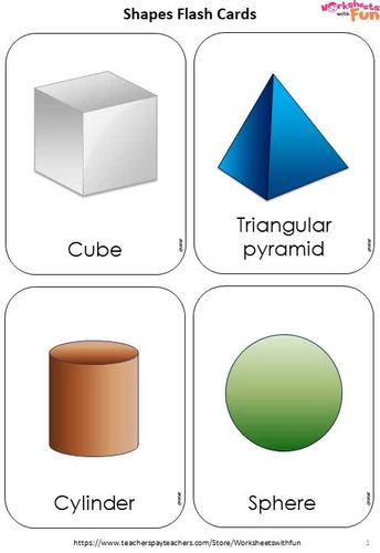 3D Shapes Flash Cards, 3 D Geometric Shapes, Kindergarten Math, T-137
