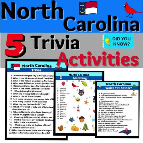 North Carolina Activities Resources Class Games Trivia Matches Learning ...