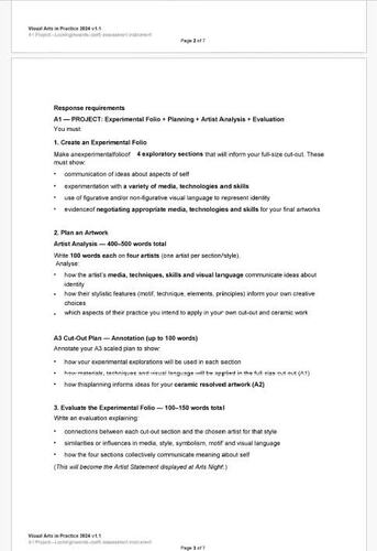 Visual Arts in Practice Unit A: Looking Inwards Workbook and Exemplar