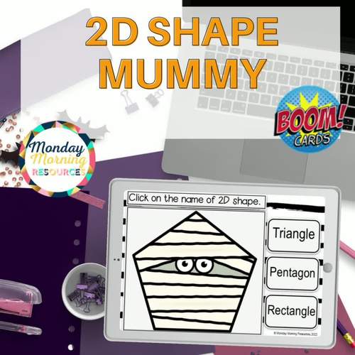 Halloween Maths 2D Shape Word Match Mummy Boom Cards™ - Digital Resource