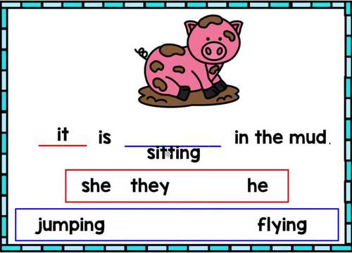 Formulating Sentences with pronouns, verbs, prepositions & nouns boom cards
