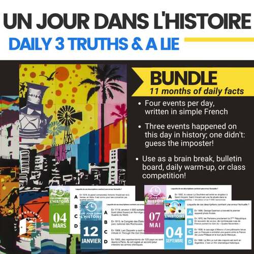 Un jour dans l'histoire BUNDLE: 11 months of daily facts for French classes