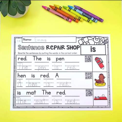 CVC Word Family Sentence Repair Shop Writing Practice Worksheets ...