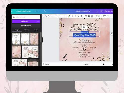 Music Recital Digital Invitation, Text or Email, Editable Canva ...