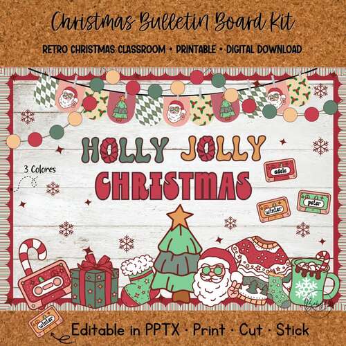 Retro Groovy Christmas Bulletin Board Kit | Holiday Winter Door Decor