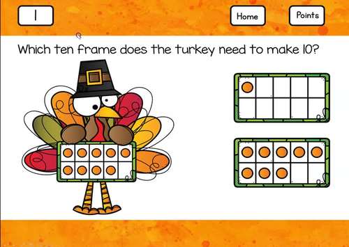 Make Ten With Ten Frames Silly Turkeys for Google Classroom | TPT