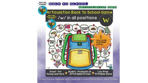 Back to School Articulation W Game by Busy Bee Studio | TPT