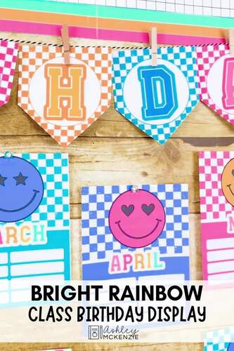 Birthday Bulletin Board Bright Rainbow Decor Editable Birthday Banner ...