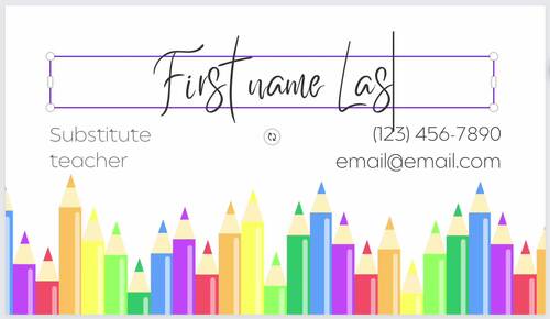 Fun & unique business card design for substitute teachers. Customizable.
