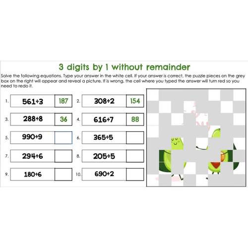 3 digits by 1 digit division no remainder- Digital Puzzle Valentines ...