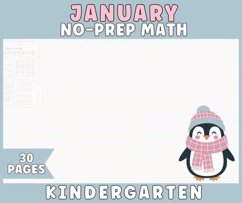 January No Prep Kindergarten Math Worksheets | Winter Math Morning Work