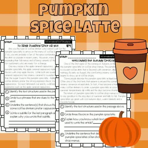 Pumpkin Spice Latte Informational Text Structure Assessment Review Fall ...