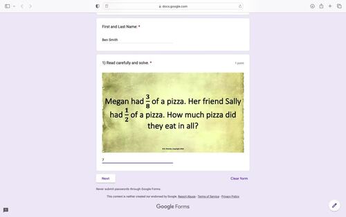 Adding & Subtracting Fractions Google Forms (Self-Grading) Word or ...
