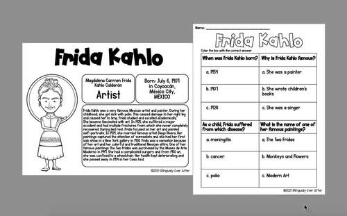 Frida Kahlo Hispanic Heritage Month Non fiction Biography and Activities