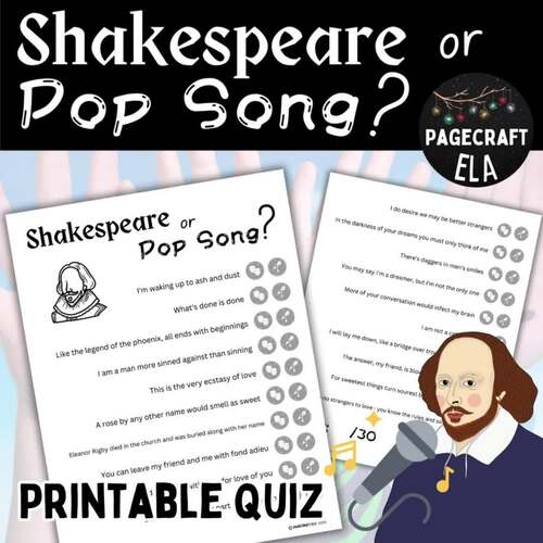 Shakespeare or Pop Song? Inclusive Printable End of Year or Christmas Quiz