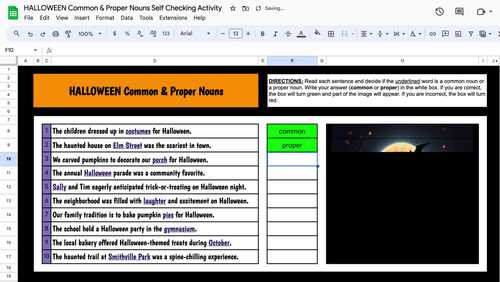 HALLOWEEN COMMON & PROPER NOUNS Google Sheets Mystery Picture | TPT
