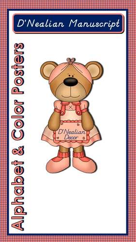 D'NEALIAN MANUSCRIPT ALPHABET and COLOR POSTERS Coral and Navy Edition