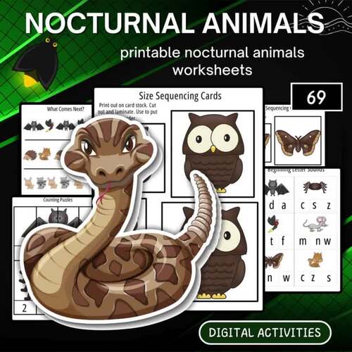 printable nocturnal animals worksheets by GLD Worksheet Kids | TPT