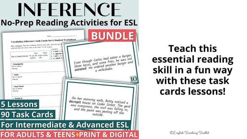 ESL Reading Comprehension Inferencing Activities, Worksheets & Task ...
