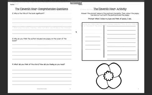 Grades 5 - 8 - The Eleventh Hour - Reading Comprehension - Remembrance Day