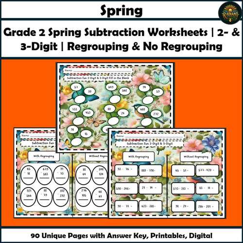 Grade 2 Spring Subtraction Math 2 3 Digit Regroup No Regroup Number Bond