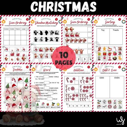 10-Page Christmas Activity Bundle | NO PREP Worksheets V7 by Wod Studio