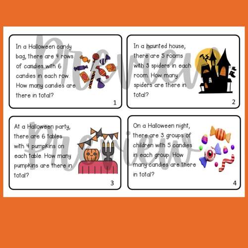 Halloween Multiplication Word Problems Task Cards | TPT