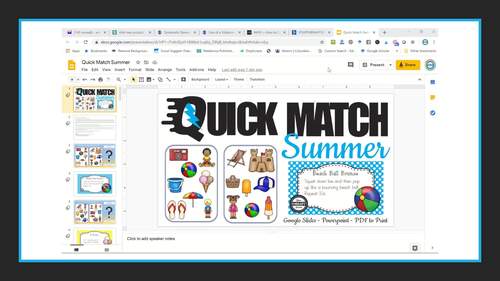 Quick Match Summer - Find and Move by YourTherapySource | TPT
