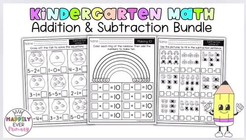 Kindergarten Math Worksheets Bundle | Addition and Subtraction Practice