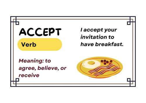 Accept vs Except Homphones ELA Grammar Flash Cards for 5th Grade