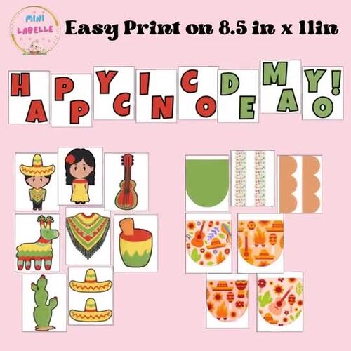 Cinco de Mayo Bulletin Board Kit Fiesta Classroom Decor Printable Set