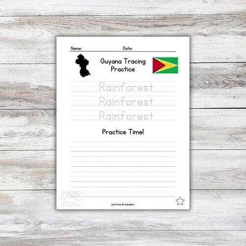 Guyana Tracing Worksheets | Handwriting Practice + Flag Coloring Page