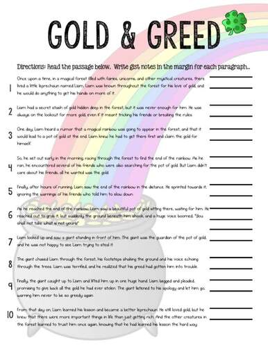 St. Patrick's Day Greedy Leprechaun Reading Passage 8 Levels! Theme ...