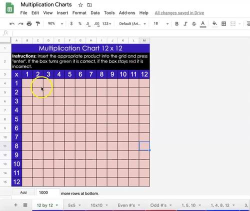 Multiplication Self Correcting Charts/ Grids (Digital Resource/Google ...