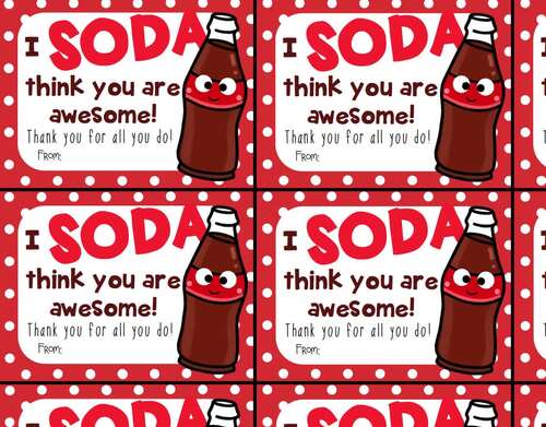 Cola (Coke/ Soda) Teacher (Staff) Appreciation Gift Tag- We SODA think ...