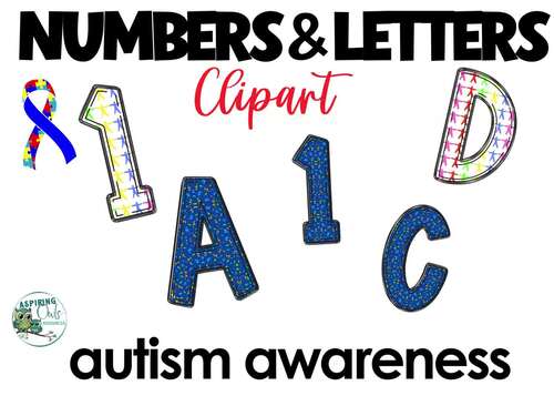Autism Awareness Alphabet Letters and Numbers Clipart | TPT