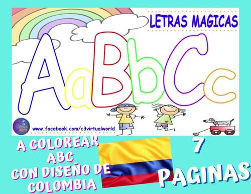 COLECCION LETRAS MAGICAS COLOREAR ABC CON BANDERA COLOMBIA DISEÑO NIÑO/NIÑA