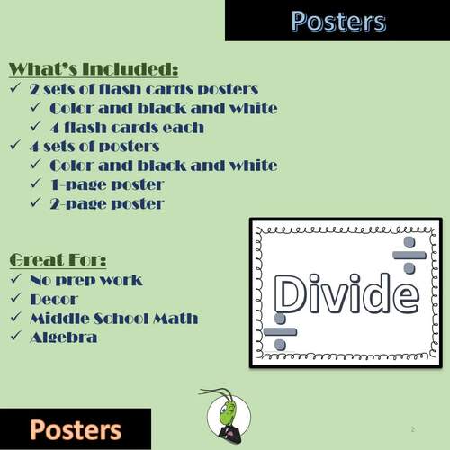 Key Words for Math Operations Posters and Flash Cards Classroom Decor
