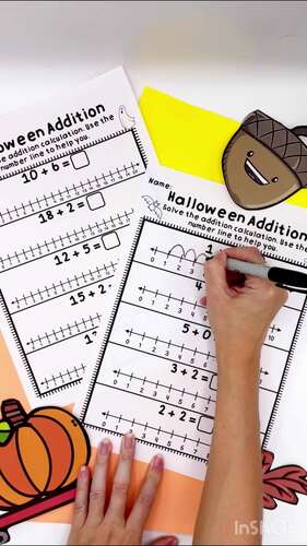 Halloween Math Addition with a Number Line Worksheets Kindergarten 1st ...